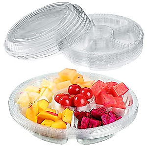 10 Pieces Appetizer Serving Trays with Lids Party Veggie Fruit Snack Trays with Lid Disposable Compartment Serving Platters Vegetable Salad Food Serving Containers (Clear,10.4 x 10.4 x 2 Inch)