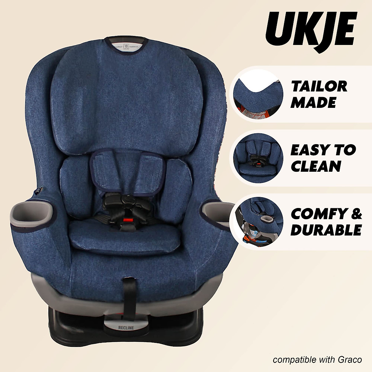UKJE Liner Car Seat Cover Compatible with Graco Extend2Fit Convertible Car Seat, CPSC Standard Compliant, Toddler & Child Protector, Car Seat Cover Liner, Washable Car Seat Cover - (Blue)