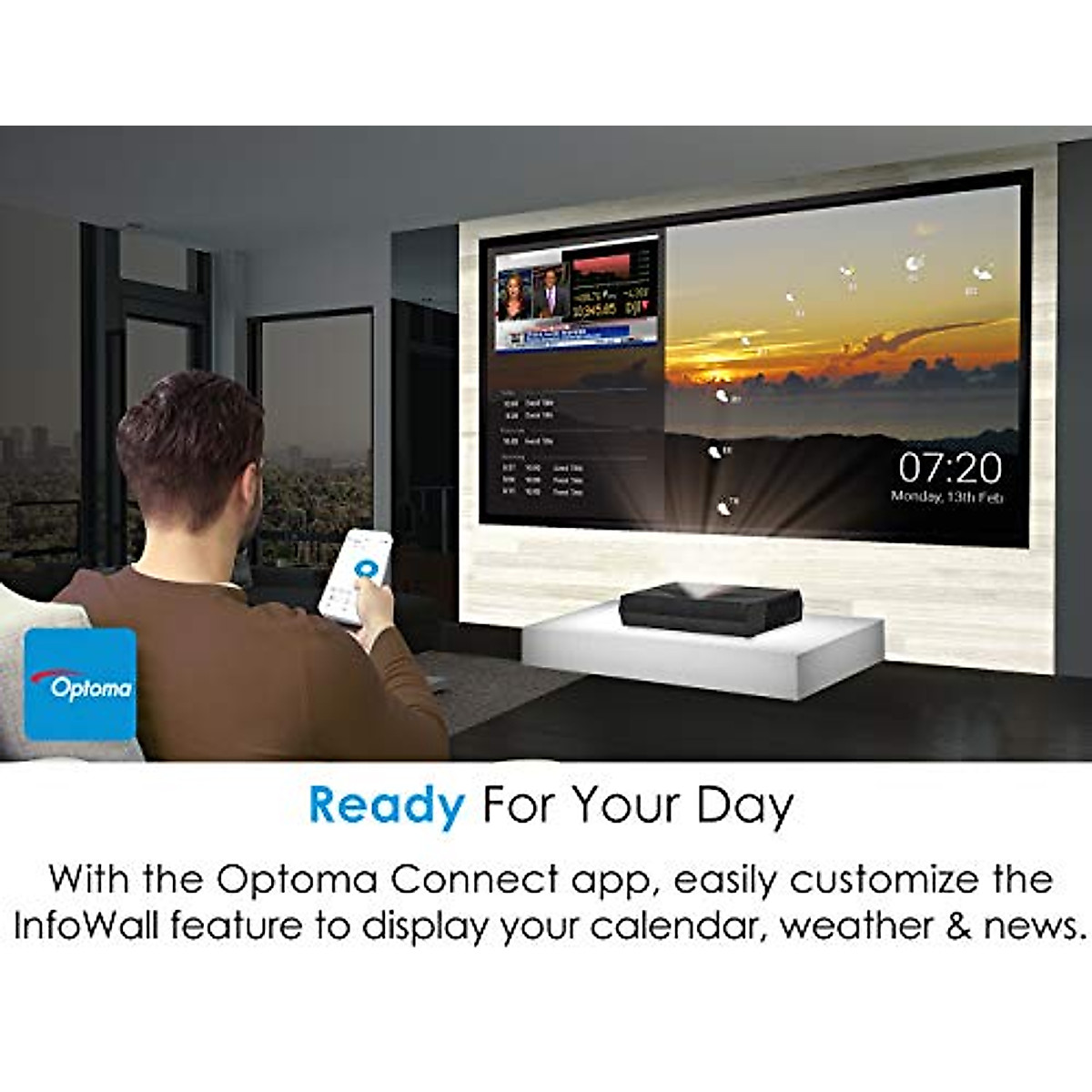 Optoma CinemaX P1 4K UHD Laser TV Home Theater Projector | Bright 3000 Lumens | Ultra Short Throw | Integrated NuForce Soundbar | Stream Netflix and Prime Video | Works with Alexa and Google Assistant