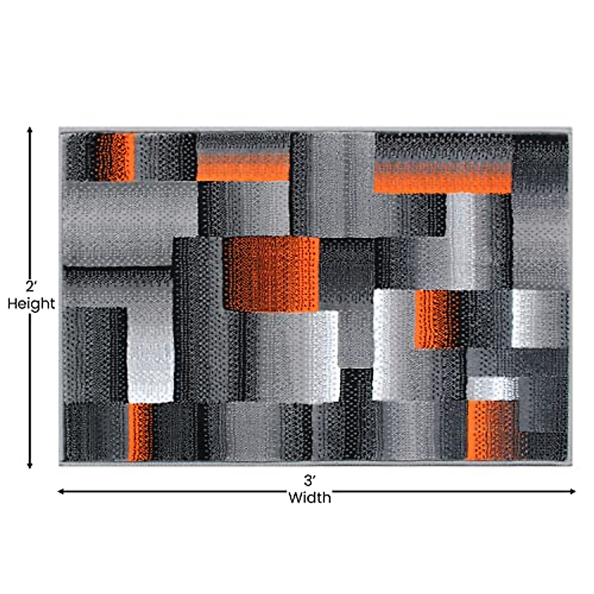 Flash Furniture Elio Collection Color Blocked Pattern Area Rug - High Pile Orange Olefin Rug - 2' x 3' Area Rug - Jute Backing - Hallway, Entryway, Bedroom