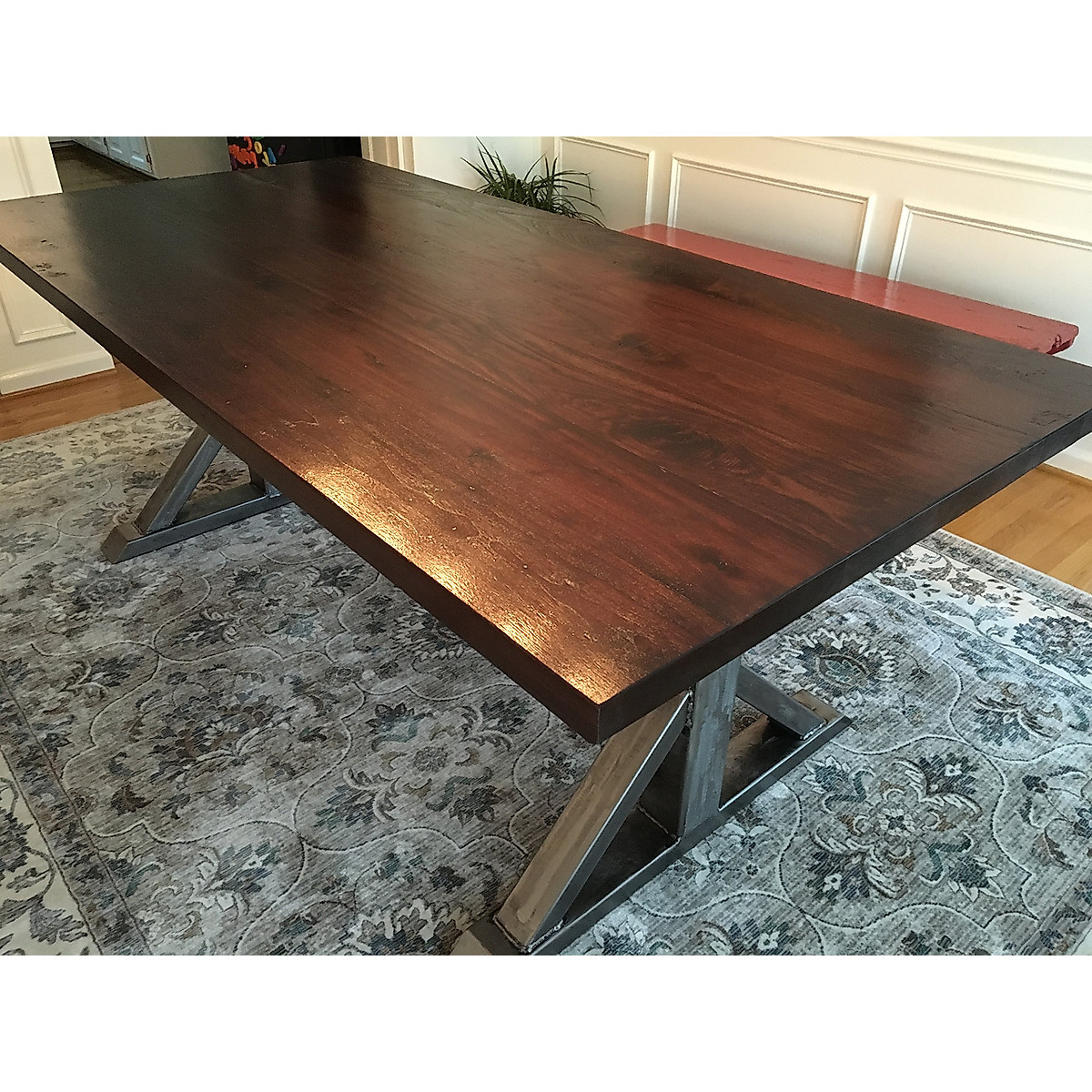 Walnut and Metal Trestle Table