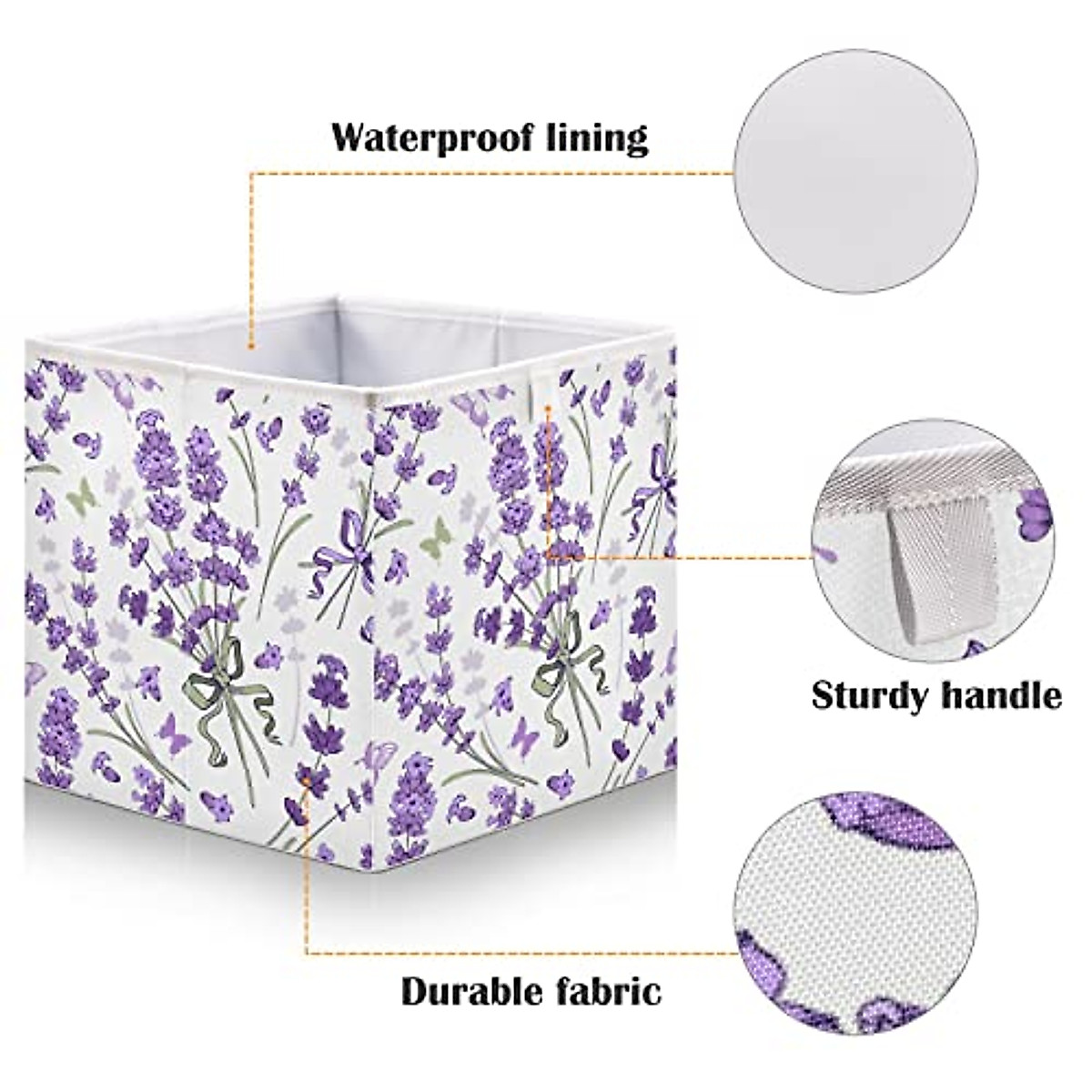Kigai Storage Basket Cubes 11 In,Purple Lavender Flowers Foldable Fabric Bins Shelves Toy Storage Box Closet Organizers for Nursery,Utility Room, Storage Room
