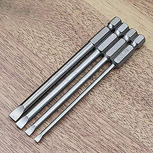 Toolcool 4pcs 100mm 3mm 4mm 5mm 6mm Magnetic Flat Head Slotted Tip Screwdrivers Bits Set 1/4 Inch Hex Shank