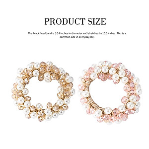 Brinie Pearl Rhinestone Ponytail Holder Pack: Pink Hair Ties, Elastic Bead Hair Bands, Stretchy Scrunchies for Women and Girls (Pack of 2)