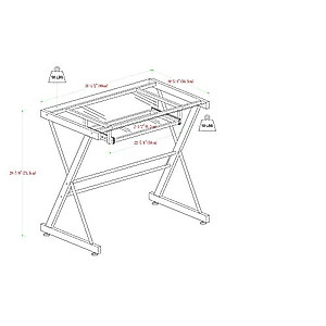 Walker Edison Metal and Glass Work From Home Laptop Computer Gaming Desk with Slide In Keyboard Tray Home Office, 31 Inch, Silver