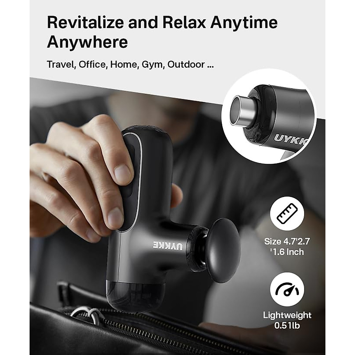 Melovinho UYKKE Mini Massage Gun, Portable Deep Tissue Massager Gun, Handheld Muscle Massagers with 5 Intensities, 4 Heads, Carry Bag, USB Charging- for Home Gym Travel Outdoors1