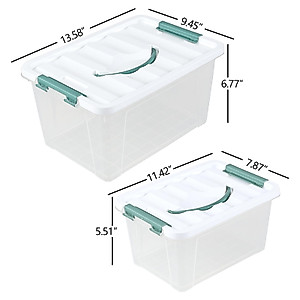 Uumitty Clear Storage Latch Box/Bin, 2-Pack Plastic Organizing Container with Handle and Lids (14 QT & 7QT)