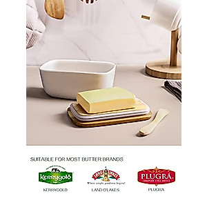 DOWAN 6.5" Large Butter Dish - Ceramic Butter Dish with Lid for Countertop - White Butter Keeper Holds Up to 3 Sticks - Butter Holder and Container with High-Quality Silicone Sealing