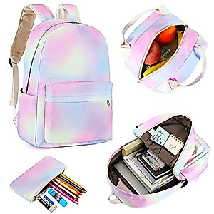 Pawsky Teen Girls School Backpack Kids Bookbag Set Water Resistant Laptop Backpack Casual Daypacks with Lunch Bag and Pencil Case