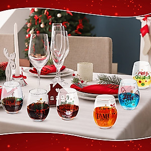 Funtery 6 Pcs Christmas wine Stemless Glass Funny Christmas Gift Set for Teacher Men Women Family Friend Coworker, Gift Ideal Christmas Birthday Wedding Party Supplies(Rich Style)