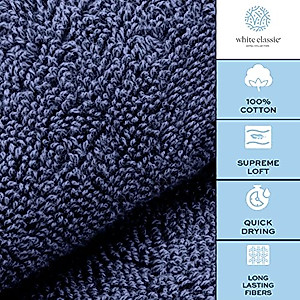 White Classic Luxury Hand Towels | 6 Pack Luxury Bath 2 Pack Bundle (Navy Blue)