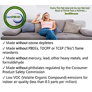 Isellfoam High Density Upholstery Foam 6 inches Height x 30 inches Width x 80 inches Length (Firm) Density 46ILD High Density Upholstery Foam Cushion CertiPUR-US Certified Foam, Made in USA