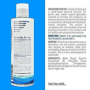Lube Life Water-Based Cooling Personal Lubricant, Cool Tingling Feel for Men, Women, and Couples, 8 Fl Oz