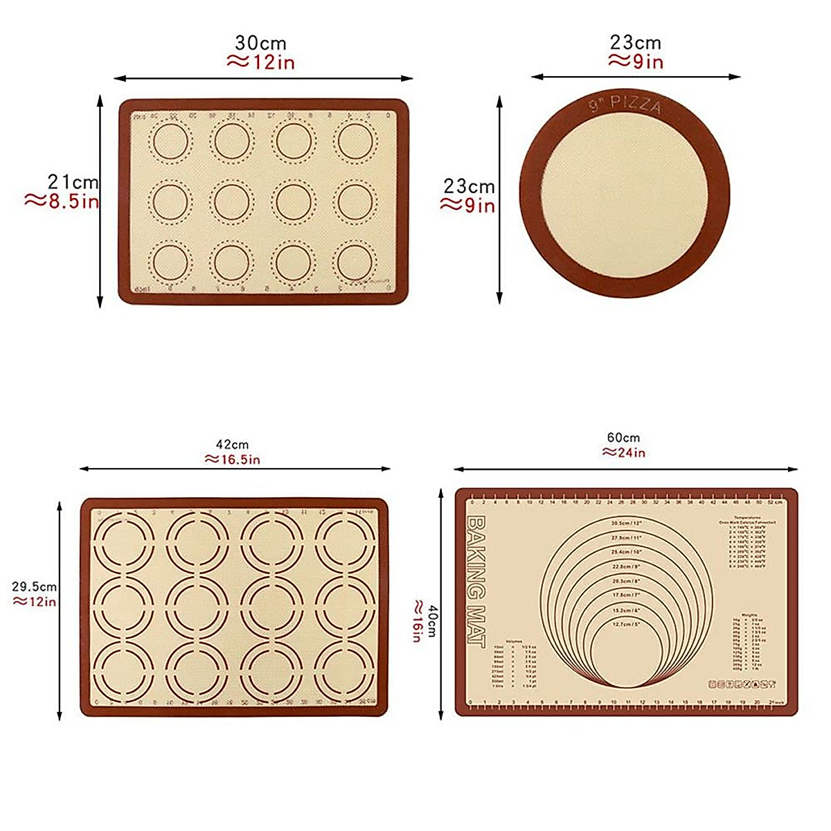 Oven Pad Pizza Non-Stick Rolling Dough Mat Silicone Kitchen Bakeware Baking Liner Oven Sheet Non-stick Baking Supplies(22.8cm)