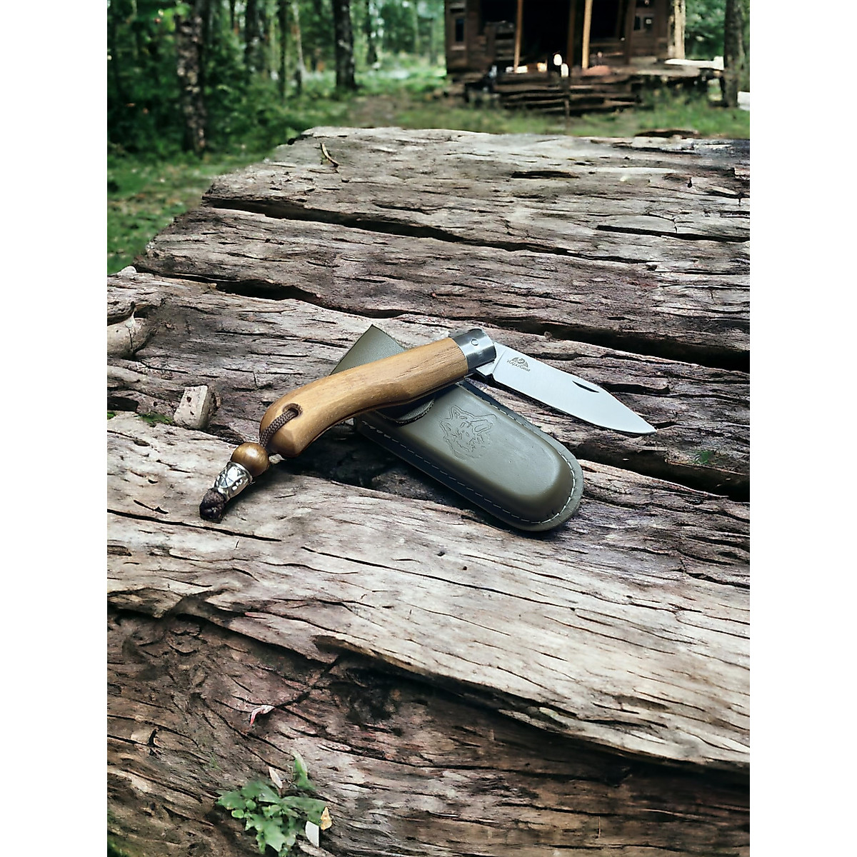 Yutpa Gear Hand Forged Knives Folding Pocket Knife 3.54" Stainless Steel Blade Plain Edge and Handmade Wood Handle with Leather Sheath - Rauros Survival EDC