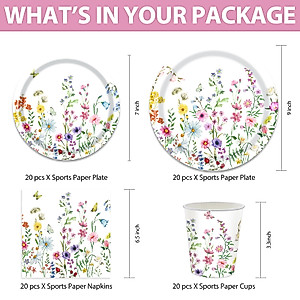 122PCS Wildflower Baby Shower Party Supplies for Girls First Birthday Spring Floral Wedding Party Decorations Disposable Plates Napkin Cups Tablecloth Banner Tableware Set for 20 Guests