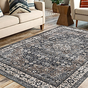 Mcadore 5x7 Area Rugs Washable Boho Rug, Non Slip Carpet for Living Room, Boho Vintage Design Rug, Foldable Soft Low-Pile Rug, Vintage Brown