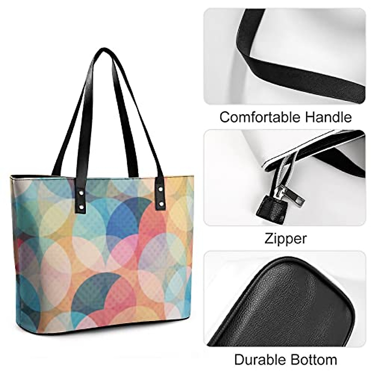 Womens Handbag Circle Pattern Leather Tote Bag Top Handle Satchel Bags For Lady