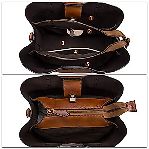 Genuine Leather Handbags for Women Satchel Purses Vintage Handmade Shoulder Bag Cowhide Top Handle Handbag Totes (Brown)