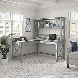 Bush Furniture Key West L Shaped Desk with Hutch, 60W, Cape Cod Gray