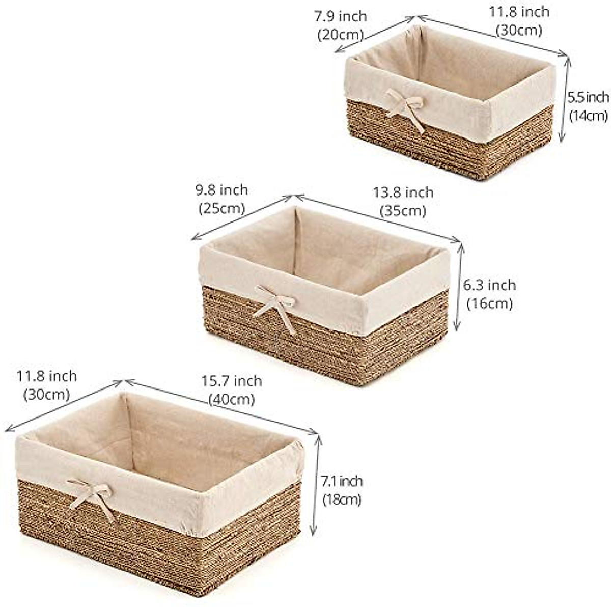 EZOWare Set of 7 Natural Woven Seagrass Wicker Storage Nest Baskets Shelf Organizer Container Bins with Liner
