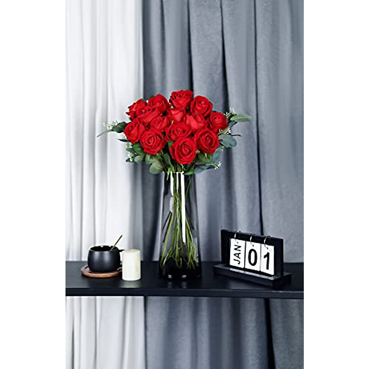 Luyue 10 Pack Artificial Velvet Roses Fake Red Rose Silk Flowers with Stem Floral Gift for Wedding Arrangement Party Home Decor-Red