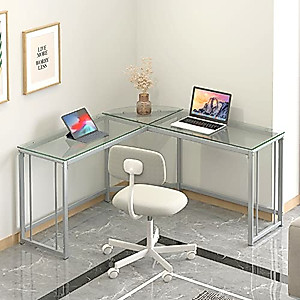 soges 59 inches L-Shaped Desk with Tempered Glass Computer Desk L Glass Table Corner Desk Computer Table,Clear UT-096