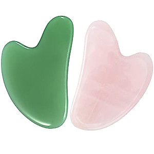 rosenice Gua Sha Facial Tools Guasha Tool Green+Pink Gua Sha Jade Stone for Face Skincare Facial Body Acupuncture Relieve Muscle Tensions Reduce Puffiness Festive Gifts