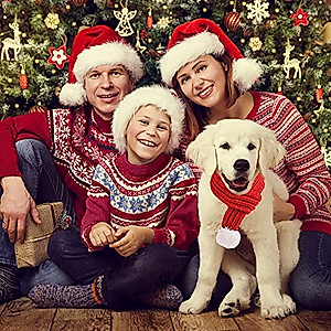 Cobee Christmas Dog Cat Santa Scarf, Dog Winter Knitted Scarf Pet Winter Neck Warmer Costume with White Pompom Ball Party Dressup Xmas Cute Decorate Gift Red (Medium)