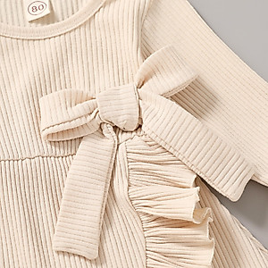 YOUNGER TREE Toddler Baby Girls Fall Clothing Solid Cotton Pit Irregular Skirt Winter Dress Long Sleeve Skirt Outfits(Ruffle-Beige, 2-3T)
