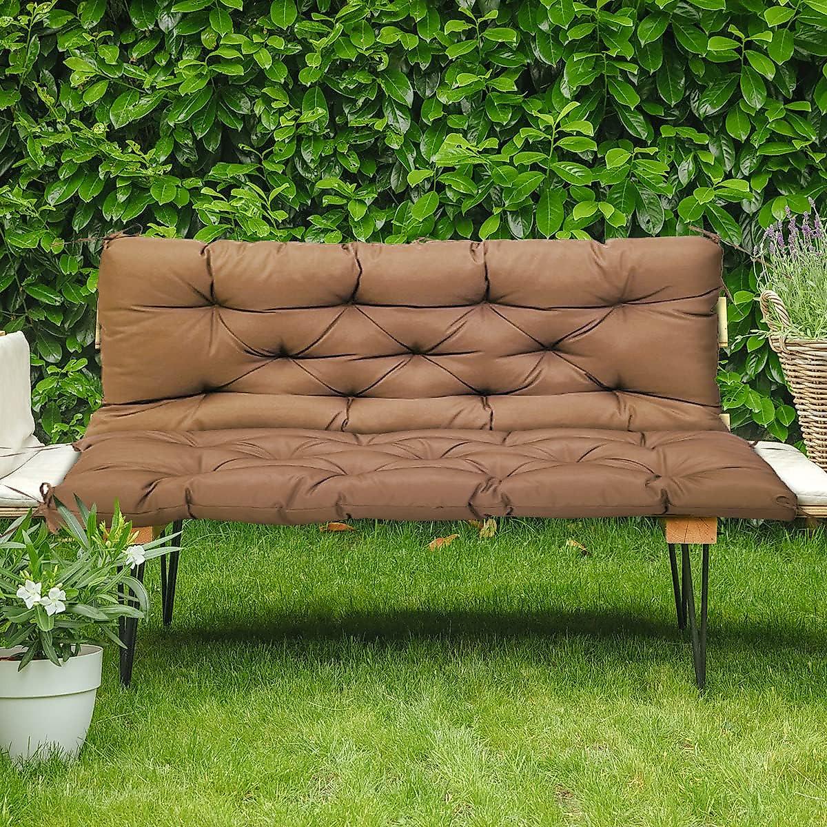Matalde Outdoor Swing Cushions Swing Cushions 3 Seater Replacement with Backrest and Straps Waterproof Thicken 3" Outdoor Swing Cushions for Patio Garden Furniture Terrace-60x40 inches,Dark Brown