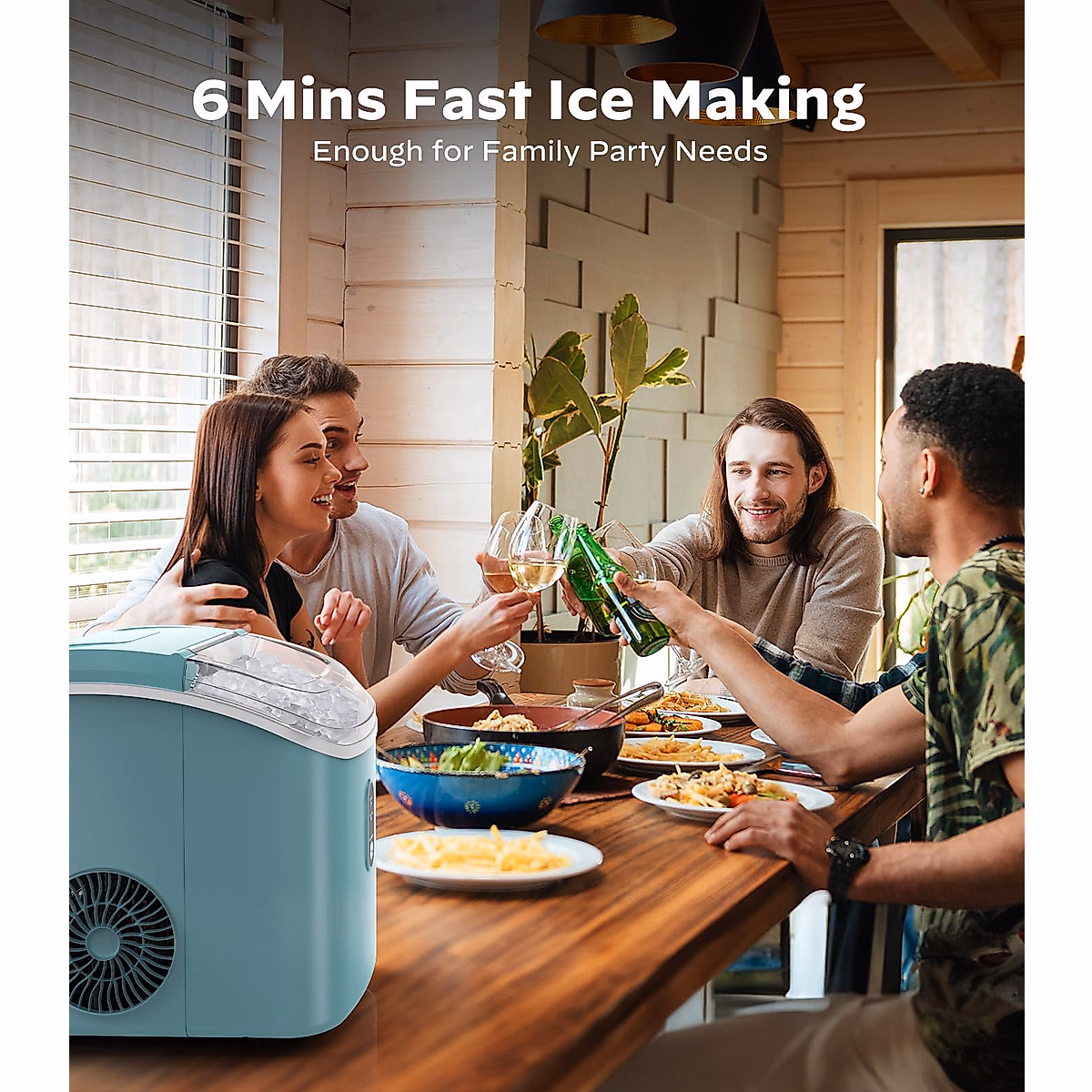 Nugget Ice Maker Countertop, Silonn Chewable Pellet Ice Machine with Self Cleaning Function, Pebble Portable Ice Maker with Ice Scoop for Home Kitchen Office, Green