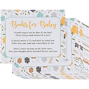 Books for Baby Request Cards - 60-Pack Baby Shower Invitation Insert Card Party Supplies, Gender Reveal Gift Request Card, Unisex Floral Design, 3 x 2.5 Inches