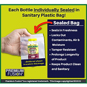 Omega-3 Fish Oil Softgels, 500 mg, DHA, EPA, 60 ct. + Vitamin Pouch and Guide to Supplements