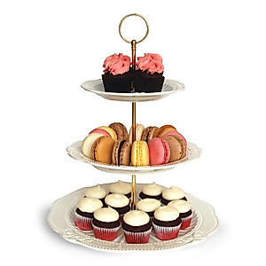 Victoria Interchangeable 2 or 3 Tier Cake Cupcake Dessert Display Stand - Perfect for Entertaining - Elegant Serving Plate/Platter Includes Silver and Gold Hardware