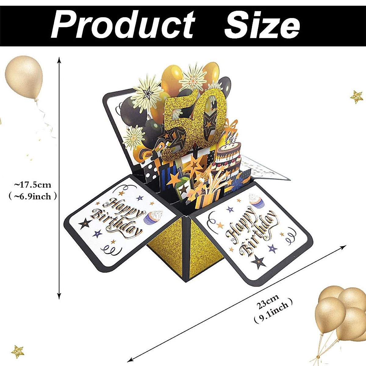 GotGala Happy 50TH Birthday Pop Up Card 3D Greeting Paper Card Funny Bday Gift Birthday 3D Greeting Card for Women Men 50TH Birthday Gift