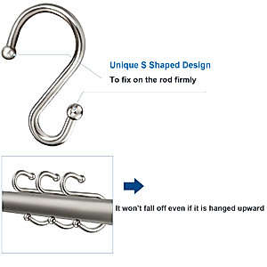 TOPROD Shower Curtain Hooks Rings, Stainless Steel S Shaped Shower Hooks Rust Proof, Shower Curtain Hangers for Shower Curtain, Kitchen, Wardrobe & Garden, Brushed Nickel, Set of 12