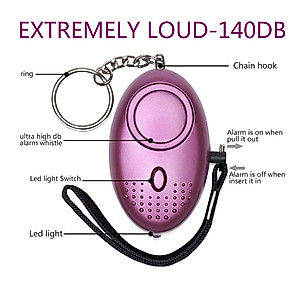 140 DB Personal Safety Alarm Self Defense Keychain Purple with LED Light, Security Alarm Personal Alarms for Women ,Kids,Man,Night Workers, Elderly SOS Alarm Emergency AOLANS