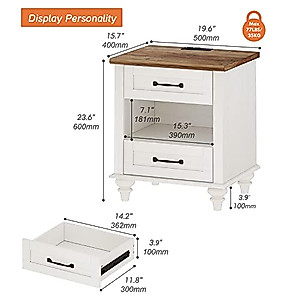 WAMPAT Set of 2 White Nightstands with Charging Station & 2 Drawers, Mid Century Modern End Tables Side Table for Living Room, Wooden Nightstand Bedside Table for Bedroom & Dorm