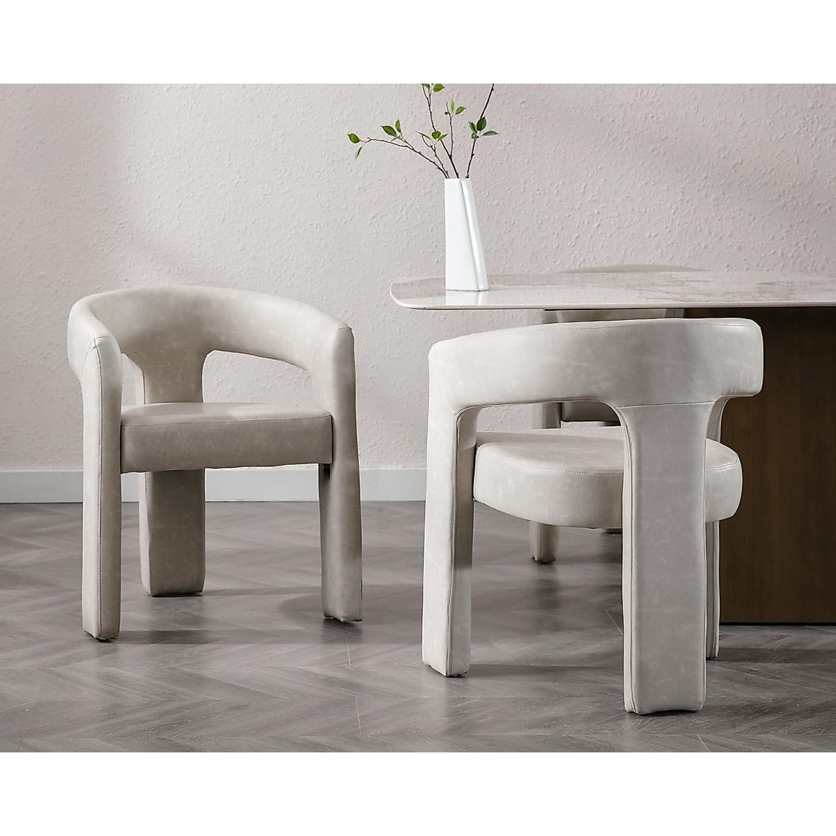 HNY Modern Barrel Kitchen & Dining Room Chairs Set of 6, PU Leather Upholstered Accent Chairs with Arm, 18.5'' Wide Side Armchairs Vanity Chairs for Living Room Bedroom Makeup Small Spaces, Grey