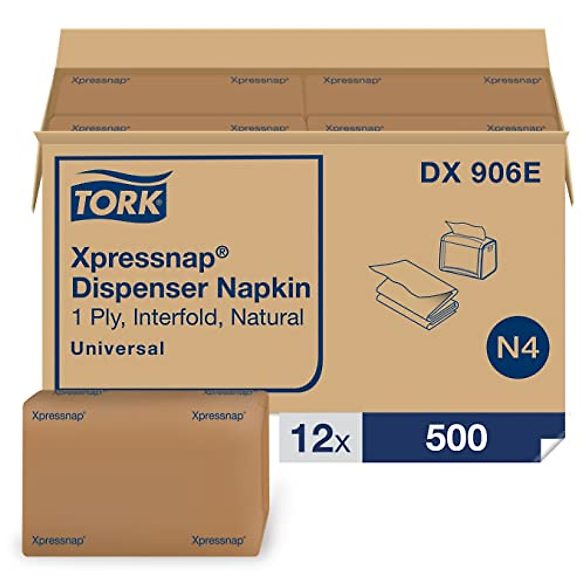 Tork Xpressnap Natural Dispenser Napkin N4, Universal, Interfold 1-ply, 13" x 8.5", 12 x 500 napkins, DX906E & Multifold Hand Towel Natural H2, Universal, 100% Recycled Fibers, 16 x 250 Sheets, MK520A