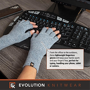 Evolution Knitwear Alpaca Knit Fingerless Gloves - Super Soft Baby Alpaca - Made in the USA - Small - Blue Grey