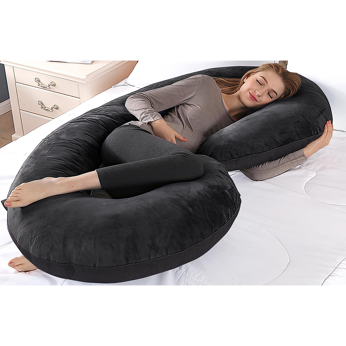 yoyomax Pregnancy Pillows, C Shaped Full Body Maternity Pillow Memory Foam Pregnancy Pillow with Removable Cover, 52 Inch Pregnancy Pillows for Sleeping (Black)