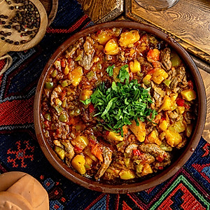 Handmade Clay Pan for Cooking, Glazed Terracotta Pot, Earthenware Cookware, Mexican Cazuela for Oven Cooking, Round, 11.8 in