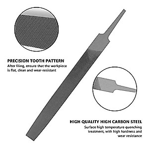 KALIM Flat Medium Cut File, Double Cut Teeth, 6'' Length, Made of High Carbon Steel, Hand File Without Handle Suitable for Wood, Metal, Sharpening, etc.