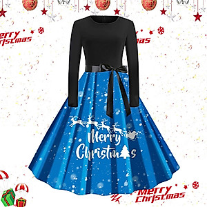 Christmas Dress Women Casual Women Christmas Shirt Xmas Tree Truck Crewneck Sweatshirt Plaid T-Shirt Dress Long Sleeve Blouse Pullover Tops Semi Formal Dresses for Women