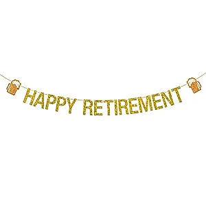 Happy Retirement Banner, Gold Gliter Retirement Theme Party Decorations, I'm Retired | Farewell Party, Finally Retiring Party Banner Decors Supplies