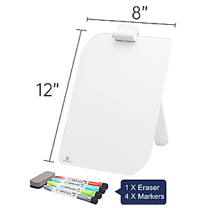 Small Desktop Glass Dry-Erase whiteboard - 12 X 8 Inches Tabletop Easel whiteboard with Stand, Desk Board Buddy for Artist, Teacher and Student
