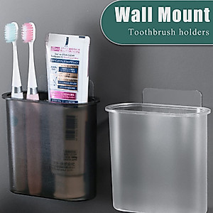 Toothbrush Holders Wall Mounted for Bathroom, Self Adhesive Toothbrush Holders for Electric Toothbrush Toothpaste Razor, Tableware Holder for Kitchen(Clear)