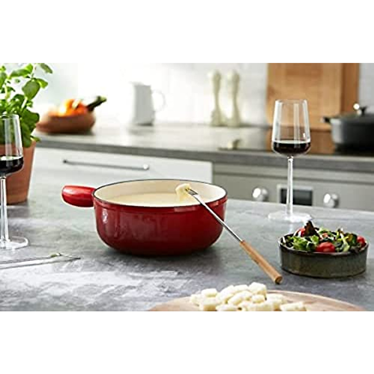 Kuhn Rikon Induction Cast Iron Fondue Pot, 7.87", Red